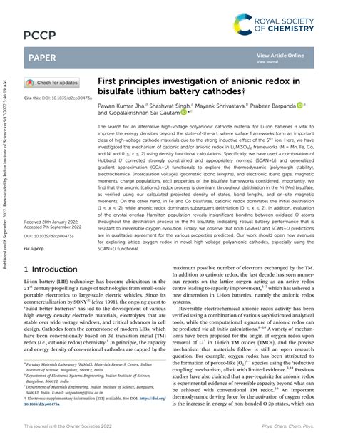 Pdf First Principles Investigation Of Anionic Redox In Bisulfate