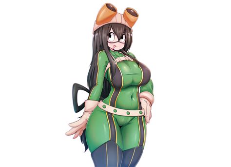 Asui Tsuyu Black Eyes Black Hair Bodysuit Boku No Hero Academia Breasts
