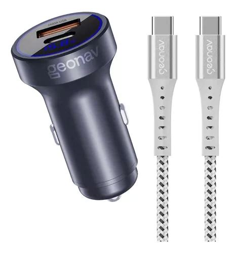 Carregador Veicular Turbo 38w Cabo Usb C Para Usb C Geonav Frete grátis
