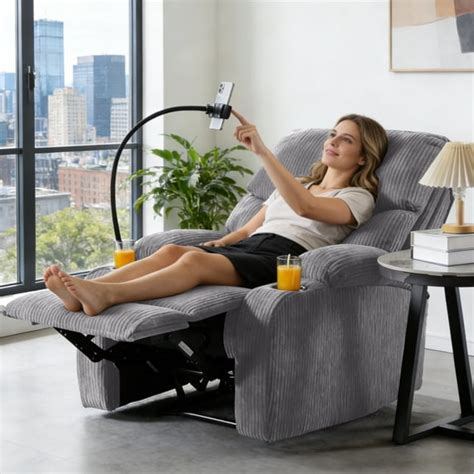 Bshti Manual Recliner Chair With Phone Holder And Cup Holders Corduroy