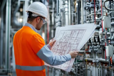 An Engineer Is Meticulously Analyzing A Detailed Blueprint Within An