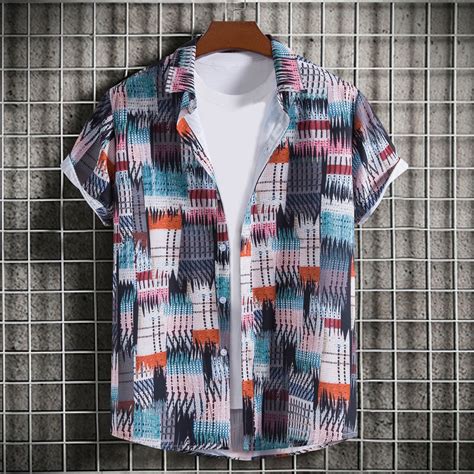 Poteti Hawaiian Men Summer Shirts Beach Tropical Short Sleeve Casual