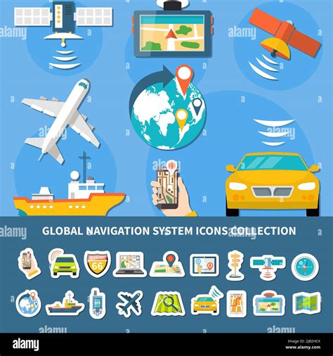 Collection Of Isolated Global Navigation System Icons With Composition
