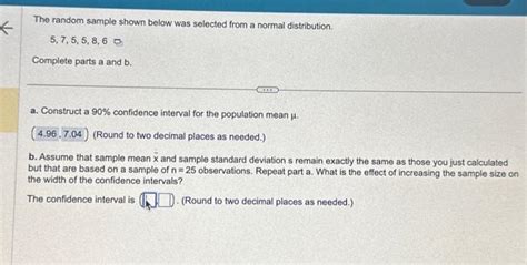 Solved The Random Sample Shown Below Was Selected From A Chegg