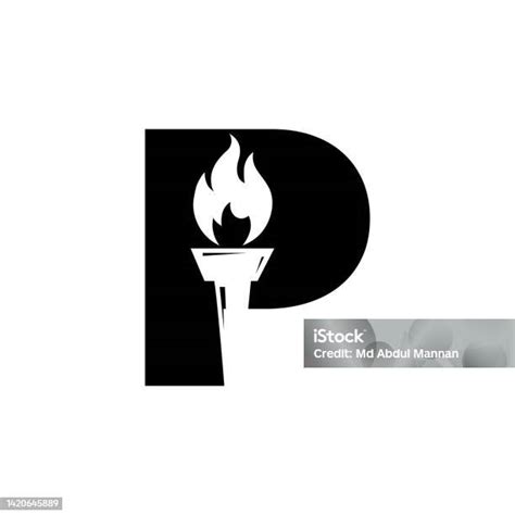 Huruf Awal P Konsep Obor Api Dengan Simbol Vektor Ikon Api Dan Obor