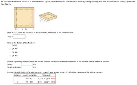 Solved An Open Box Of Maximum Volume Is To Be Made From A Chegg