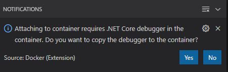 The Dialog Do You Want To Copy The Debugger To The Container Still Pops Up For The Second