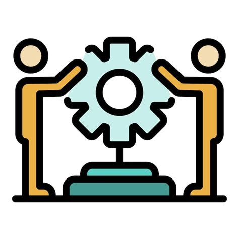 Premium Vector Two Men Holding Cog Icon Outline Two Men Holding Cog