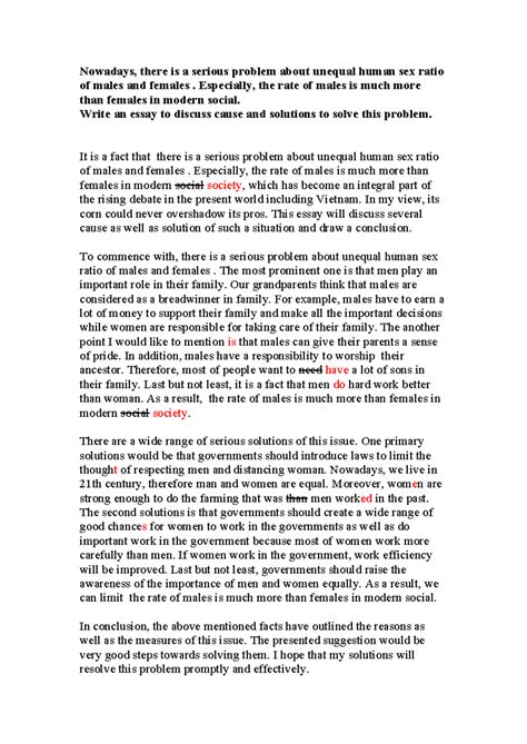 Essay On Causes And Solutions For Unequal Sex Ratio Issues Studocu