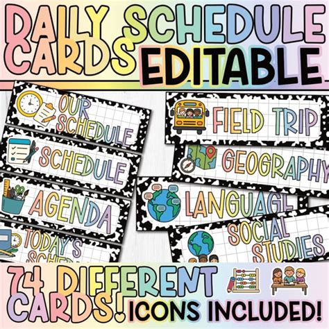 Composition Notebook Daily Schedule Cards Class Schedule Template