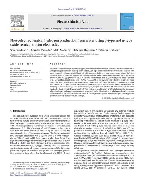 Pdf Photoelectrochemical Hydrogen Production From Water Using P Type