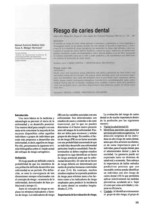 PDF Riesgo De Caries Dental