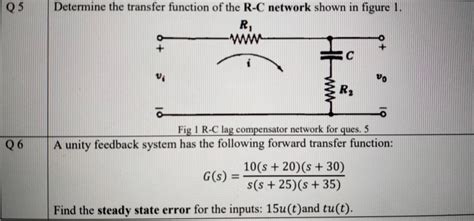 Solved Q5 Determine The Transfer Function Of The R C Network