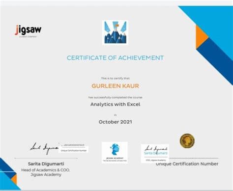 Successfully Completed Analytics With Excel Thanks Jigsaw Gurleen Kaur