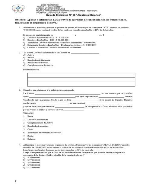 2022 Picf 4to Guía 18 Ejercicios Ajustes Edi Pdf Contabilidad