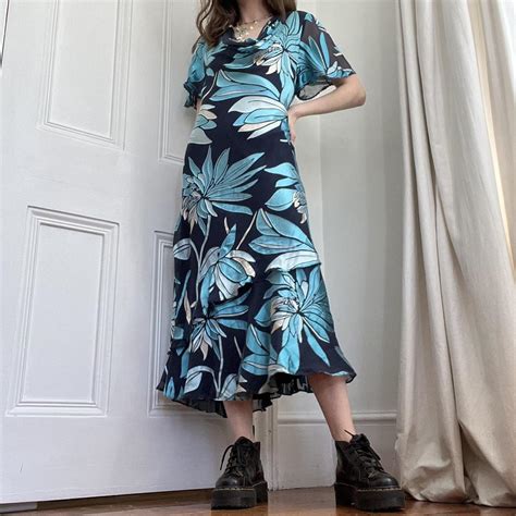 Blue Silk Floral Summer Dress 💋 About This Depop