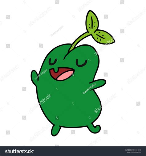 Cartoon Illustration Kawaii Cute Sprouting Bean Stock Vector Royalty