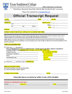 TSC Official Transcript Request 2013 Fill And Sign Printable Template Online