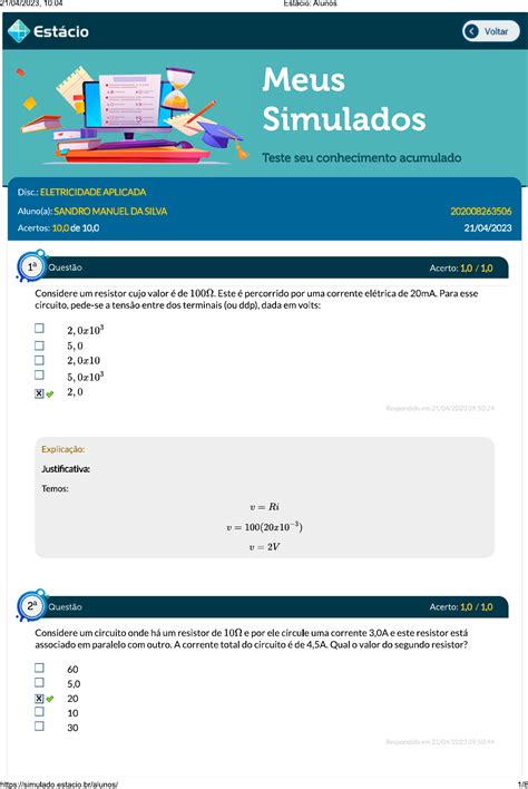 SIMULADO ESTACIO EAD ELETRICIDADE APLICADA Eletricidade Aplicada