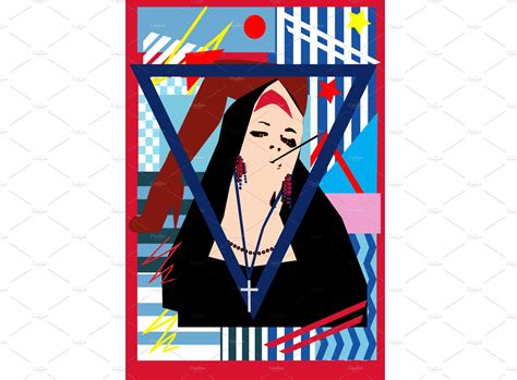 Sexy Nun Smoking Cigarette With Wom Background Graphics ~ Creative