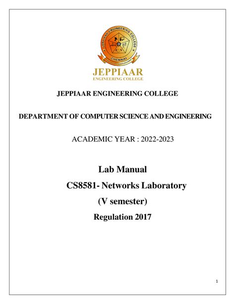 CS8581 Networks Lab Manual JEPPIAAR ENGINEERING COLLEGE DEPARTMENT