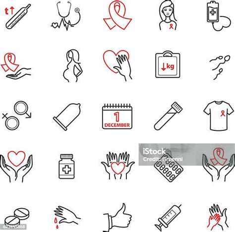 얇은 선 아이콘 에이즈 Hiv 치료 기회 질환 치료 건강 진단에 대한 스톡 벡터 아트 및 기타 이미지 건강 진단 건강관리와
