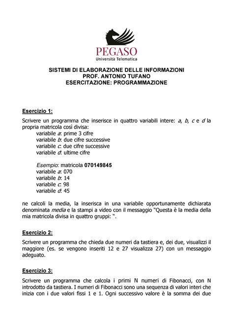 Elaborato Programmazione Unipegaso Sistemi Di Elaborazione Delle