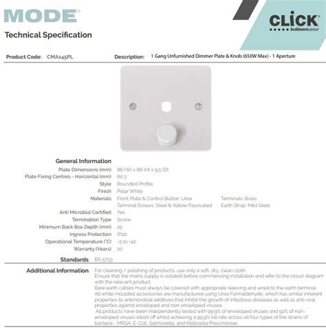 CLICK MODE GANG DIMMER PLATE KNOB MGF Electrical Supplies
