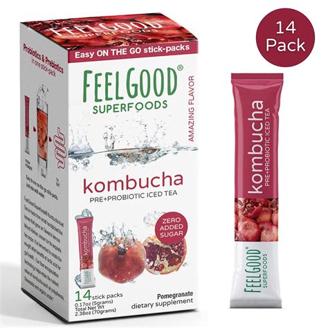 Feelgood Superfoods Pomegranate Kombucha Iced Tea Packets 14 Packets