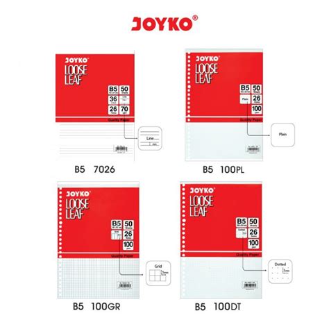 Jual LOOSE LEAF B5 JOYKO ISI 50 LEMBAR GARIS KOTAK TITIK POLOS