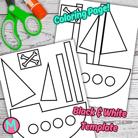 Pirate Ship Craft Template Cut And Glue Paper Project Pdf Etsy