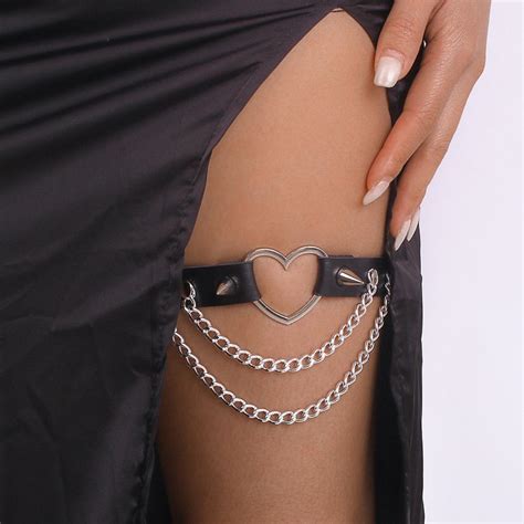 Sexy Leg Chain Leather Elastic Spiked Leg Harness Depop