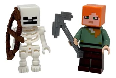 Lego Minecraft Alex E Esqueleto Minifigura Boneco Frete Grátis