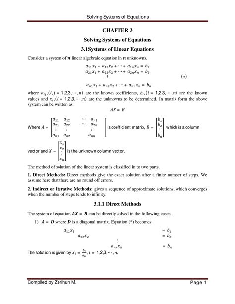 Numerical Analysis Chapter 3 Chapter 3 Solving Systems Of Equations 3