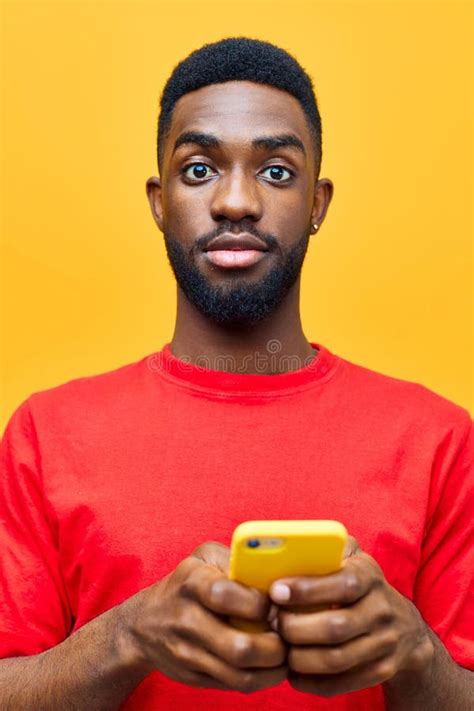 Man Message Phone Young African Yellow Millennial Black Happy