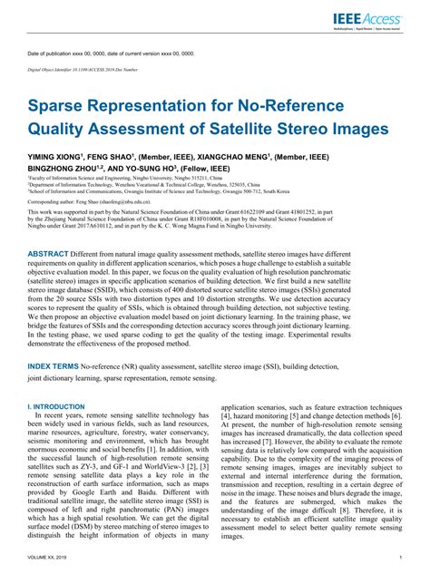 Pdf Sparse Representation For No Reference Quality Assessment Of Satellite Stereo Images