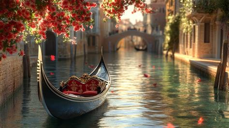 3d Gondola In Venice Canals Scenic Empty Space For Text Overlay Italian
