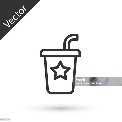 灰色線紙玻璃與飲用吸管和水圖示隔離在白色背景上蘇打飲料杯新鮮的冷飲符號向量向量圖形及更多一個物體圖片 一個物體 乾淨 冰 Istock