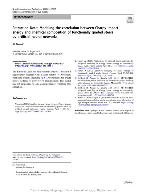 Retraction Note Modeling The Correlation Between Charpy Impact Energy