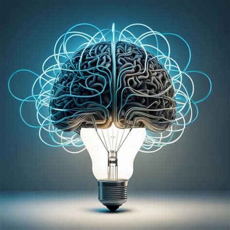 Digital Brain A Brain Made Of Interconnected Circuits And Wires Glowing Light Bulb At The Center