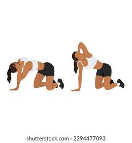 Woman Doing Exercise Thoracic Rotation Pose Stock Vector Royalty Free