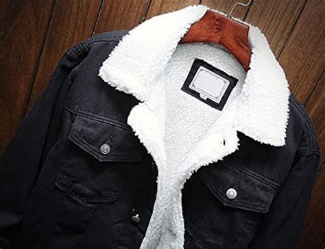 Omoone Mens Lapel Sherpa Fleece Lined Thicken Denim Jean Trucker