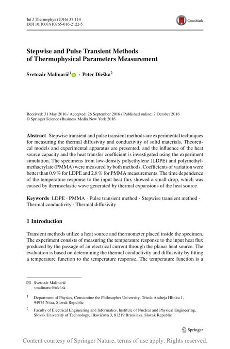 Stepwise And Pulse Transient Methods Of Thermophysical Parameters