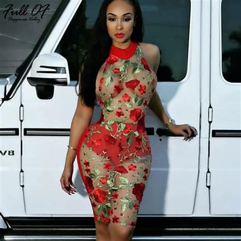 Buy Sexy Women Mesh Embroidery Sequins Summer Dress