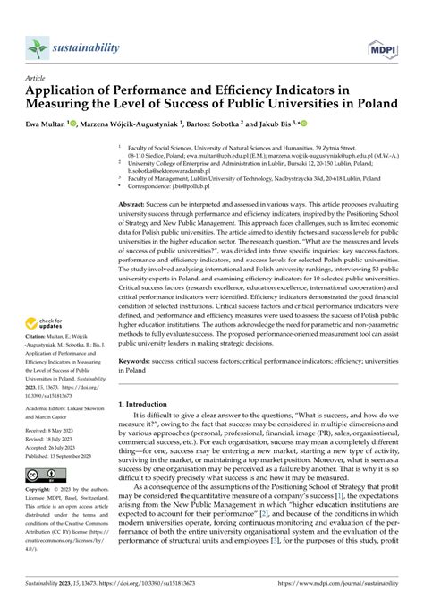 Pdf Application Of Performance And Efficiency Indicators In Measuring The Level Of Success Of