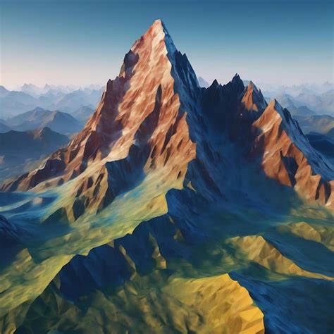 Premium Ai Image D Rendered Low Polygon Topographic Mountain Abstract Blue Terrain