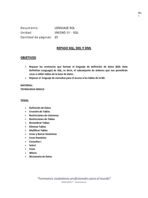 ddl y dml pdf sql tabla base de datos