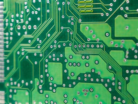 Close Up Of A Printed Circuit Board With Chips Showing The Complex Connections And Electronics