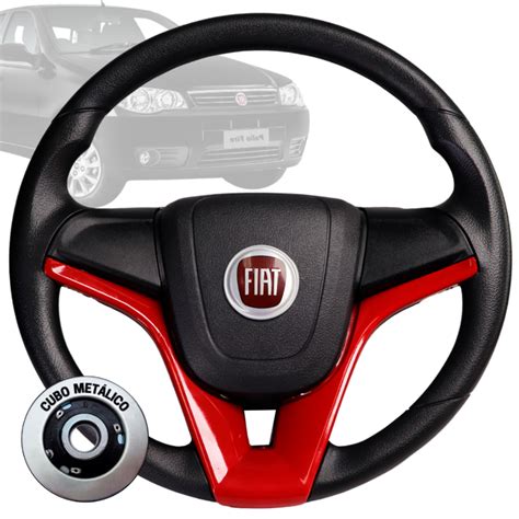 Volante Esportivo Cruze Vermelho Logo Fiat Vermelho Para Uno Fire Mile