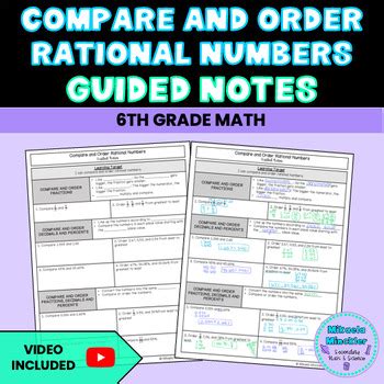 Compare And Order Rational Numbers Guided Notes 6th Grade Math TpT